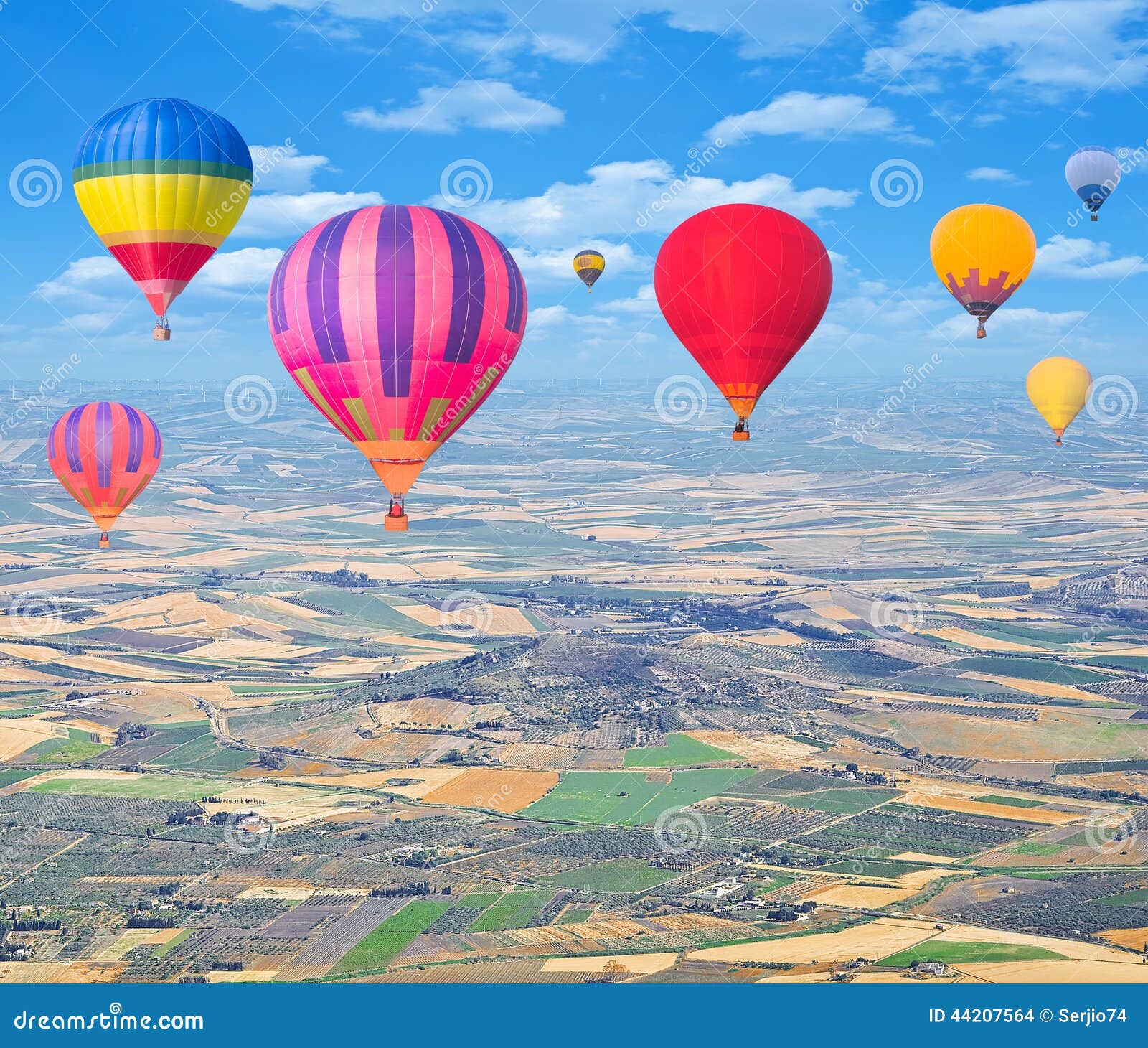 Flight of Hot Air Balloons. Stock Photo - Image of landscape, energy ...