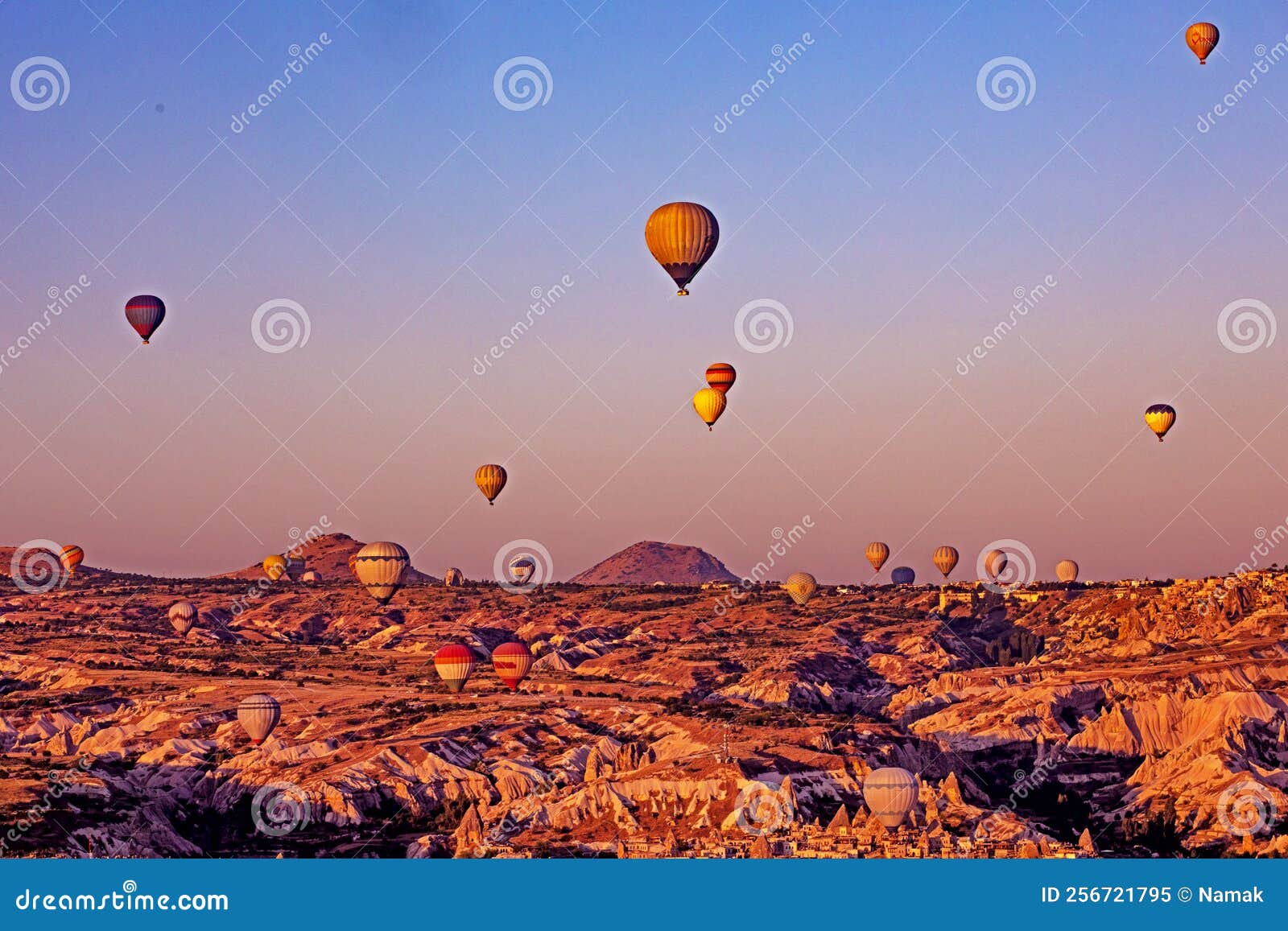 Flight of Hot Air Balloons in the Circumference of Cappadocia, Top View ...