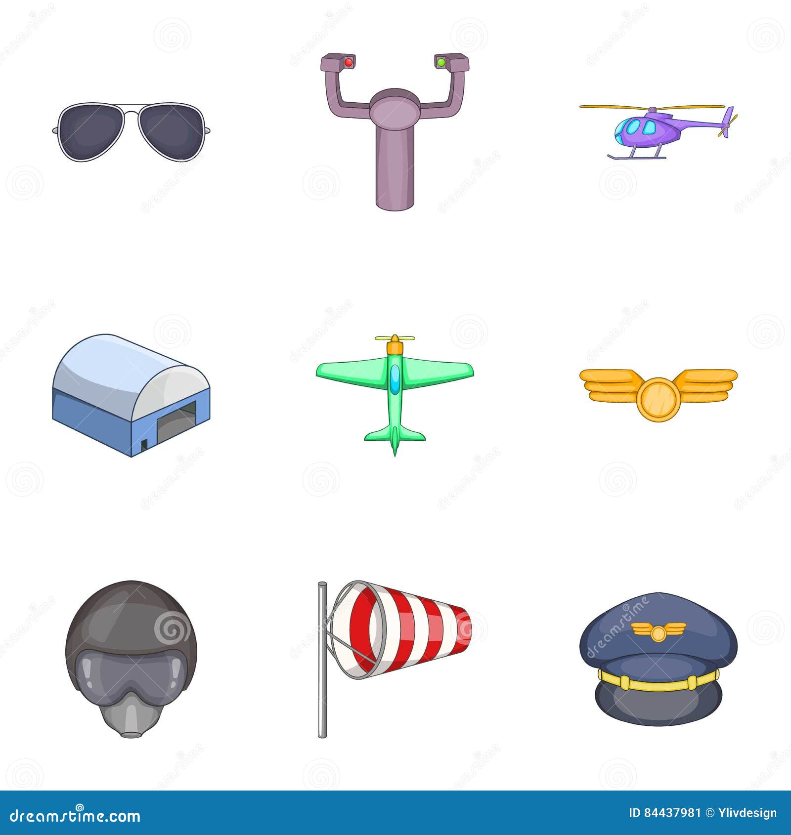Flight Icons Set, Cartoon Style Stock Vector - Illustration of pilot ...