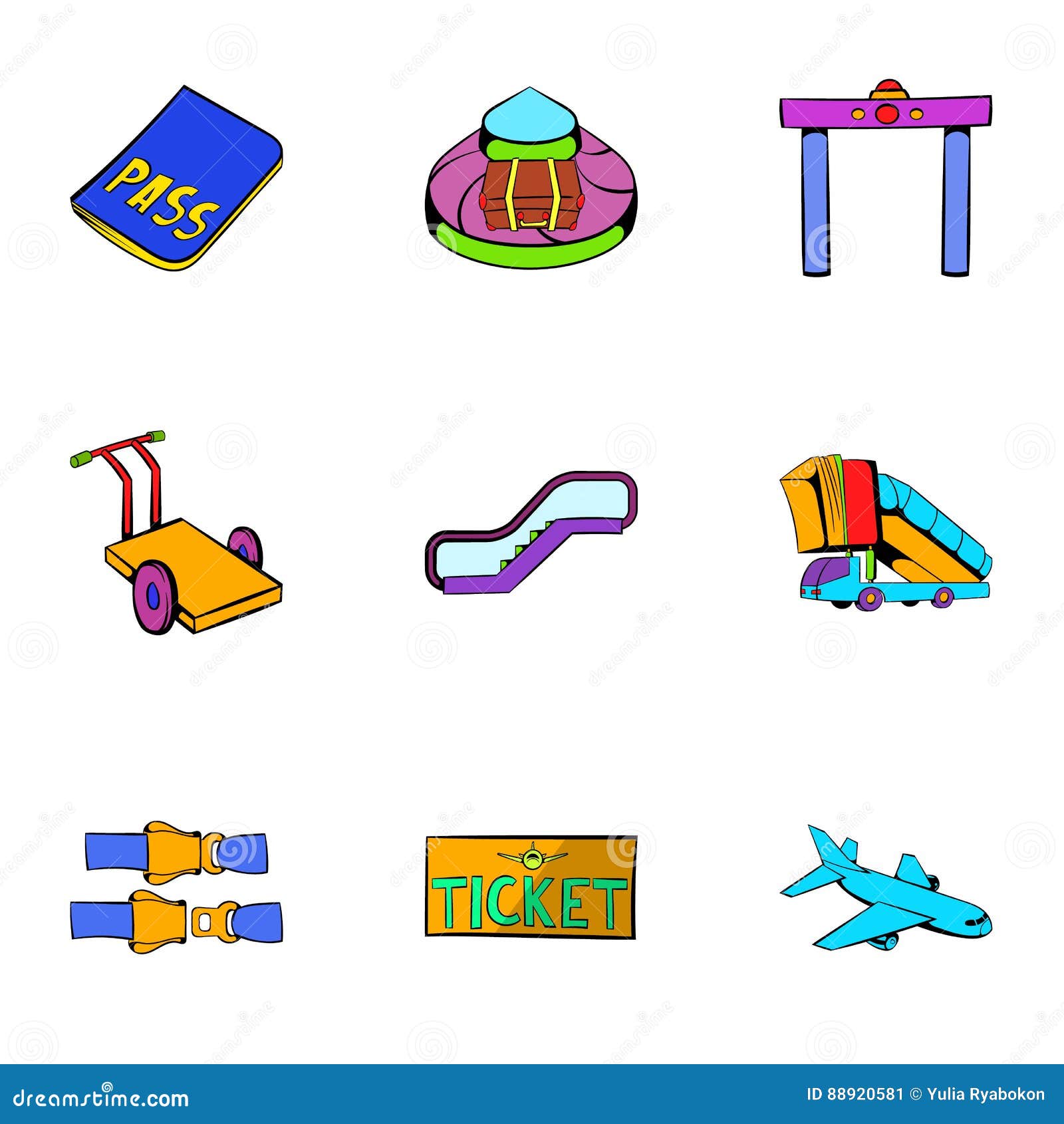 Flight Icons Set, Cartoon Style Stock Vector - Illustration of checked ...