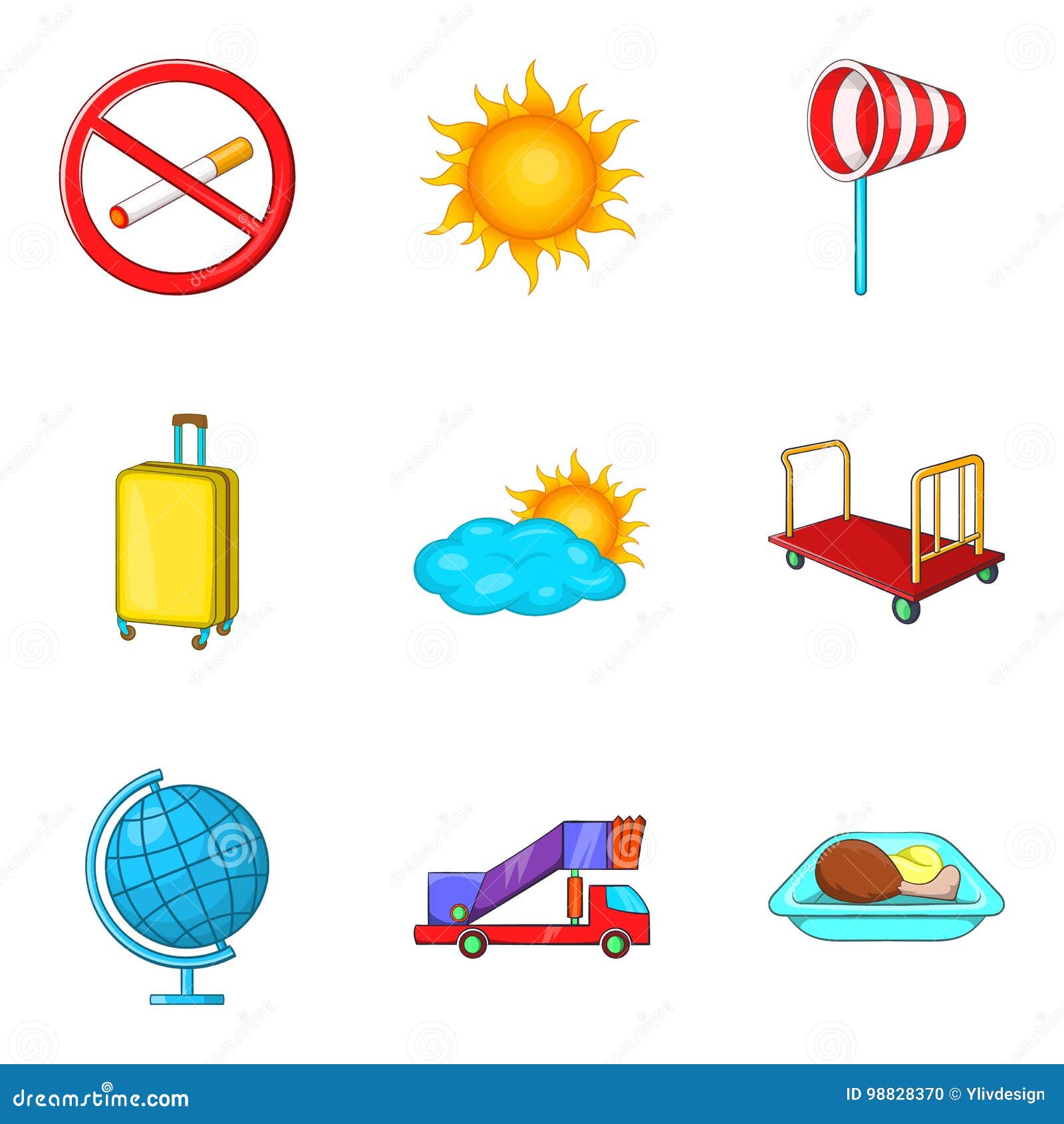 Flight Icons Set, Cartoon Style Stock Vector - Illustration of cartoon ...