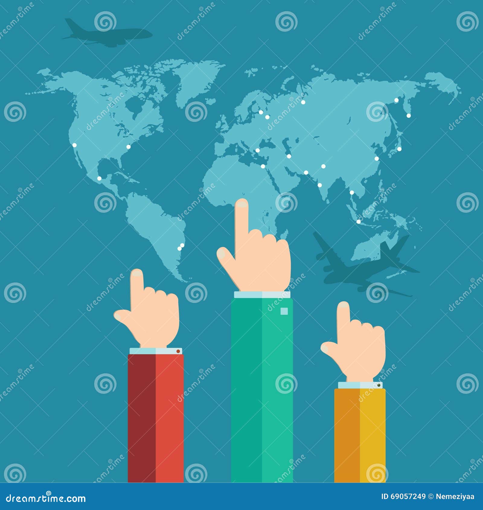 Infographics With Airplanes, Dotted Paths And Pointers On The World Map ...