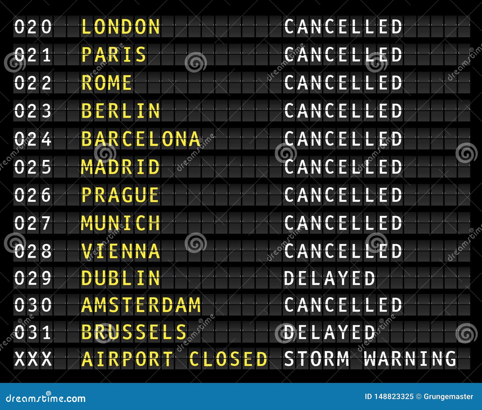 Flight Information Display on an Airport Showing Cancelled Flights ...