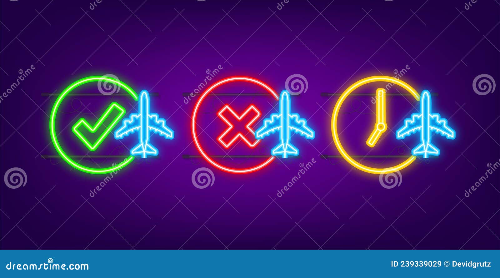 Flight Information Neon Check Mark. Qr Code Scan Icon. Exclamation Mark ...