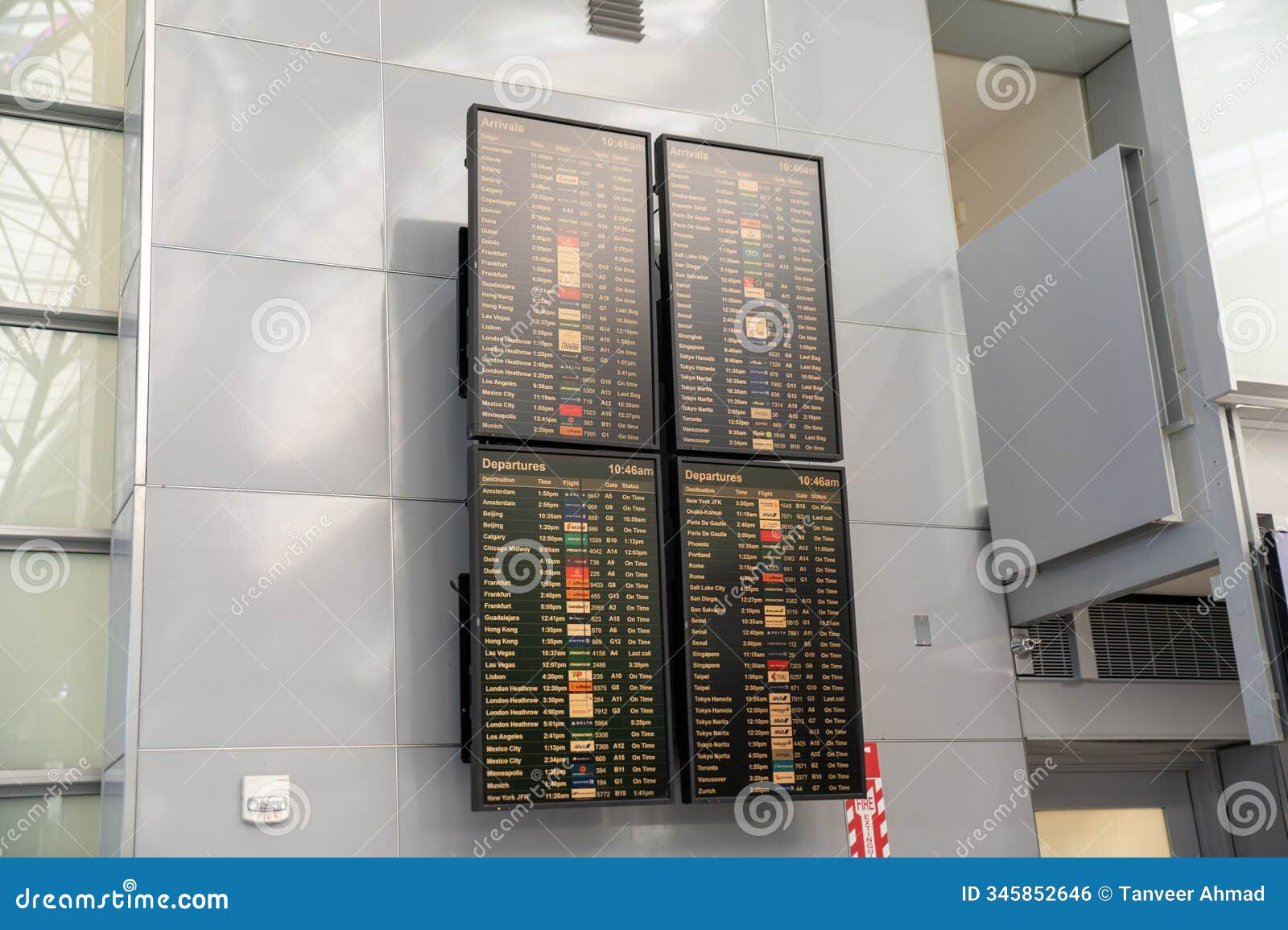 Flight Information Screens Installed on SFO Airport Stock Photo - Image ...
