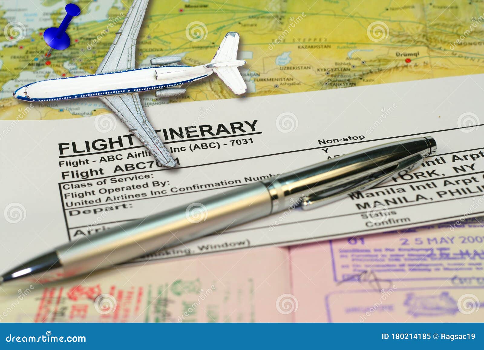 Flight Itinerary Concept- Flight Schedule with Airplane Stock Image ...