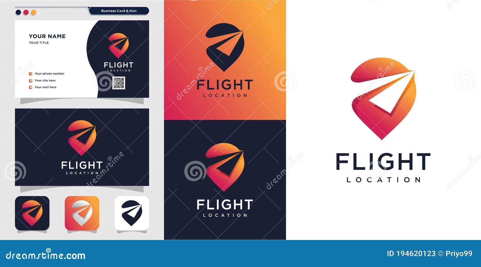 Flight Location Logo and Business Card Design. Pin, Map, Location ...