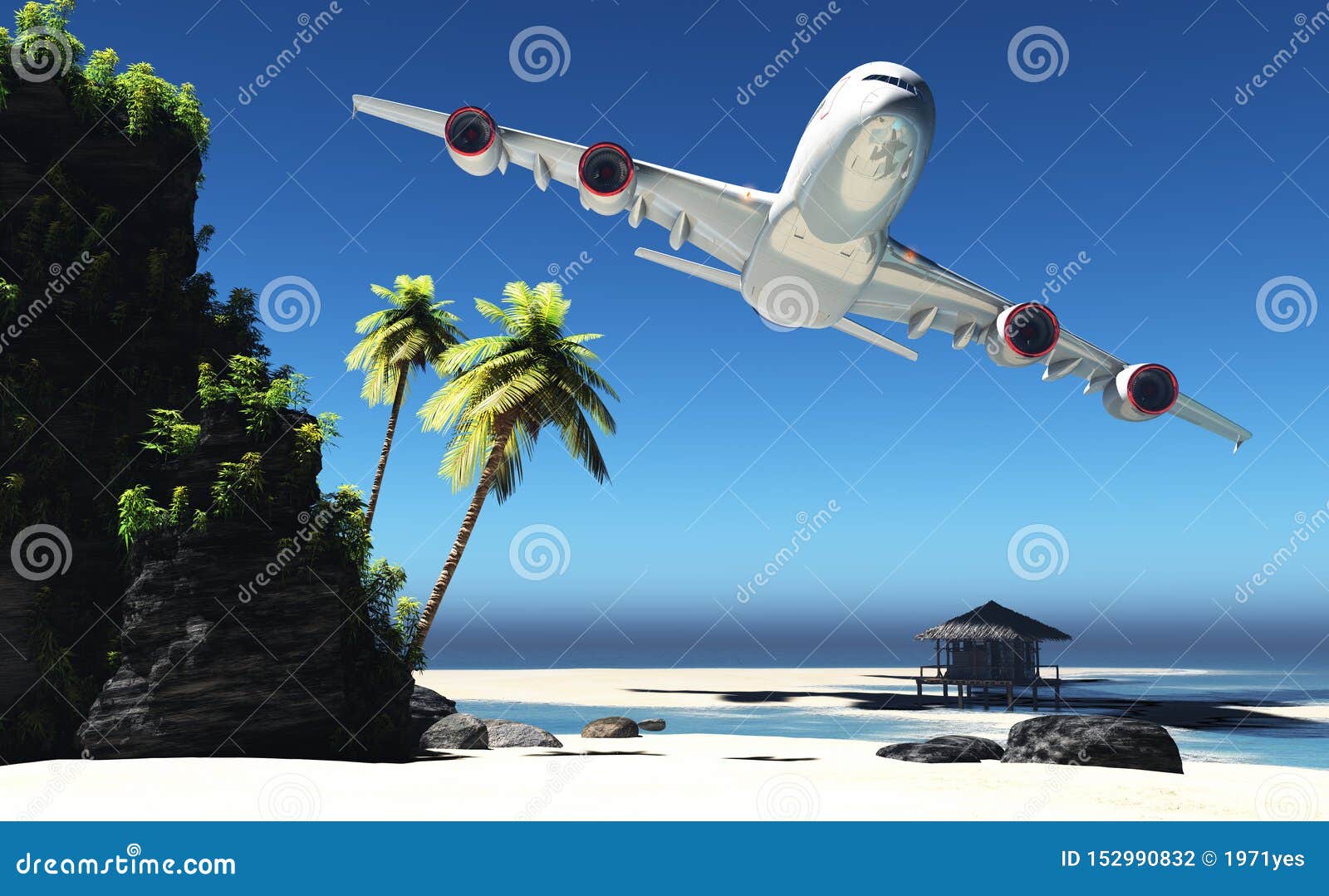 Flight over the island stock illustration. Illustration of holiday ...