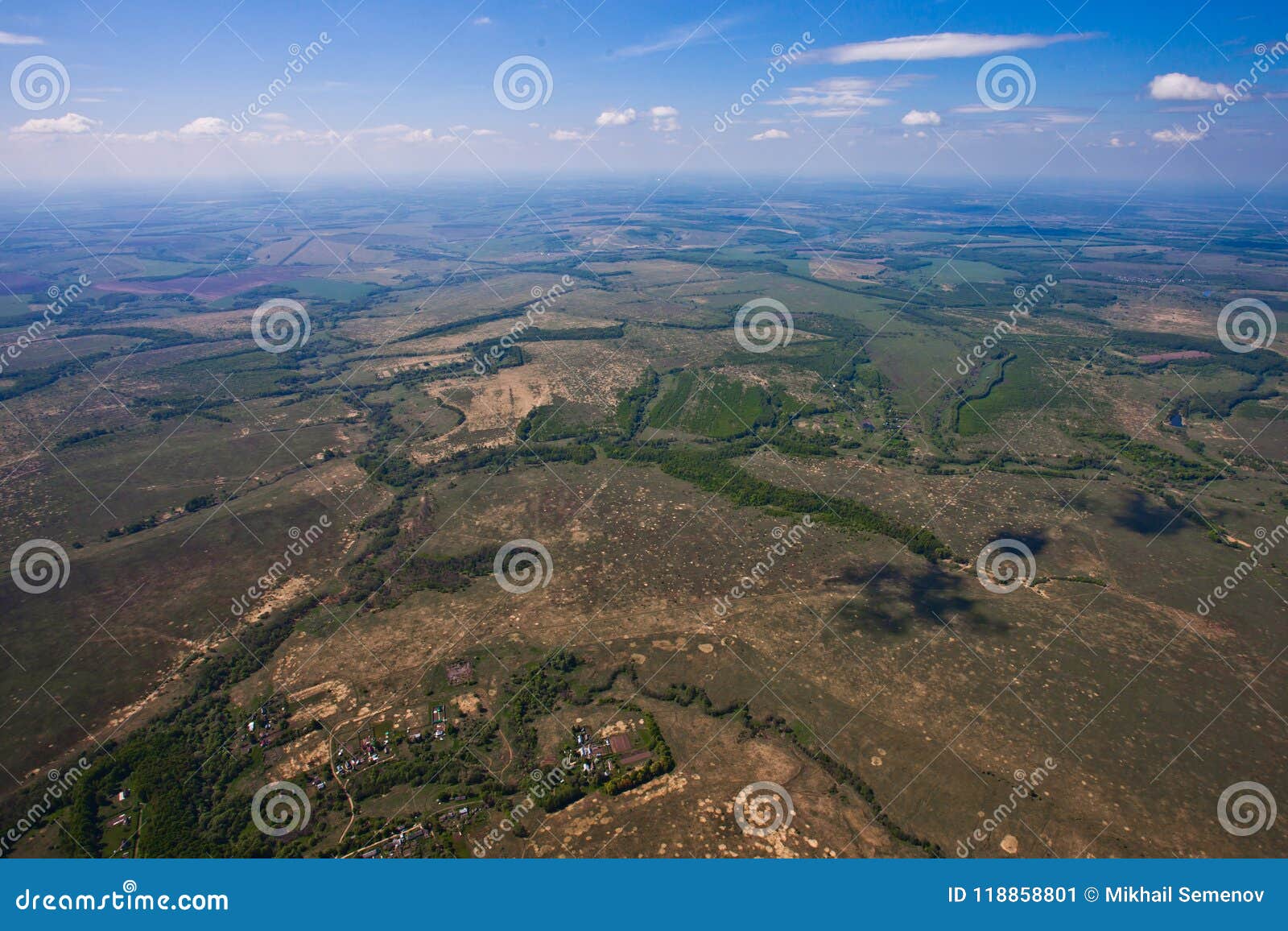 Flight Over the Plain with Rivers, Fields and Forests. Stock Image ...