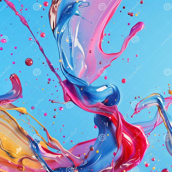 Flight of Paint Droplets Running through Space on a Delicate Blue ...