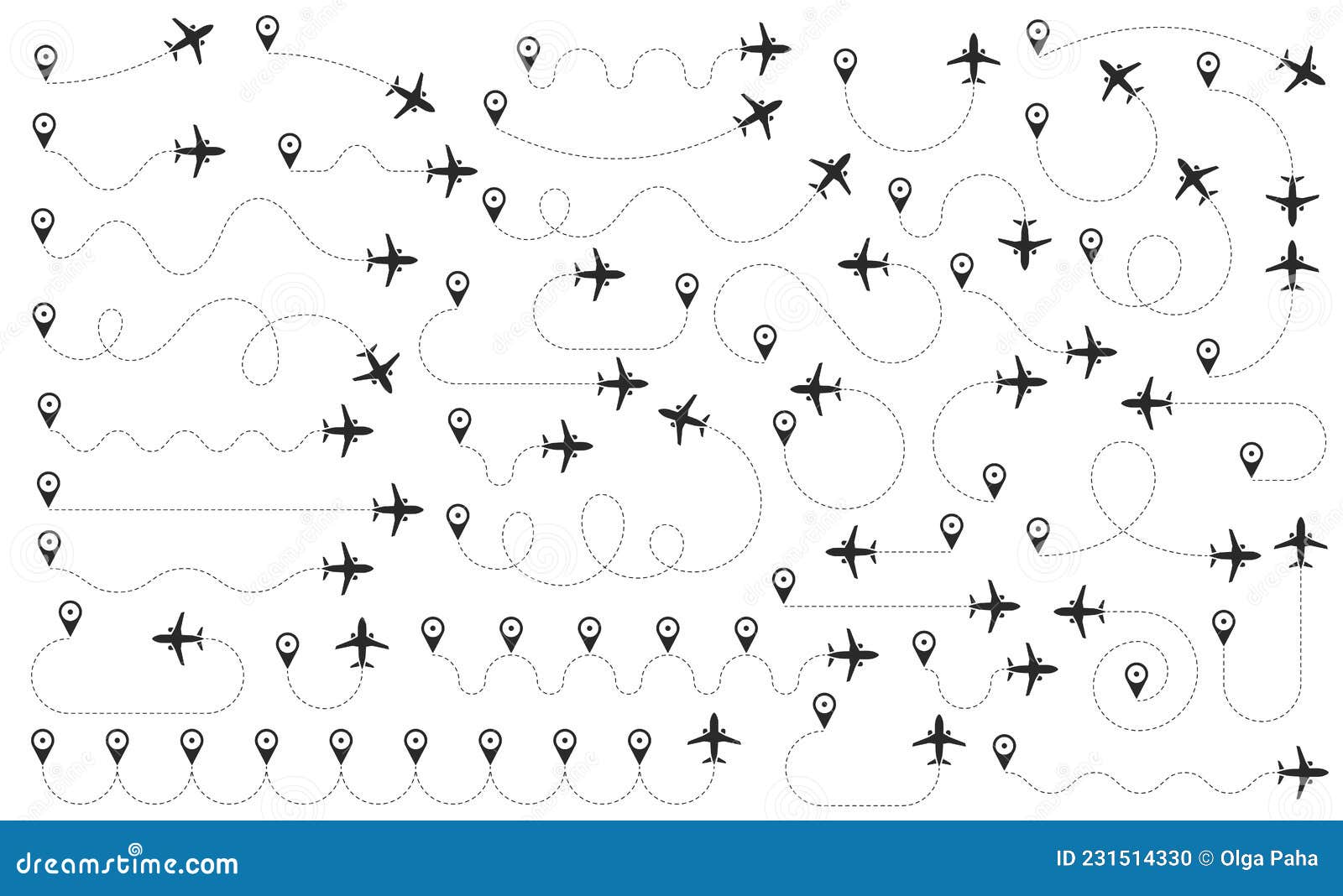 Airplane path with plane 2 stock vector. Illustration of plane - 231514330