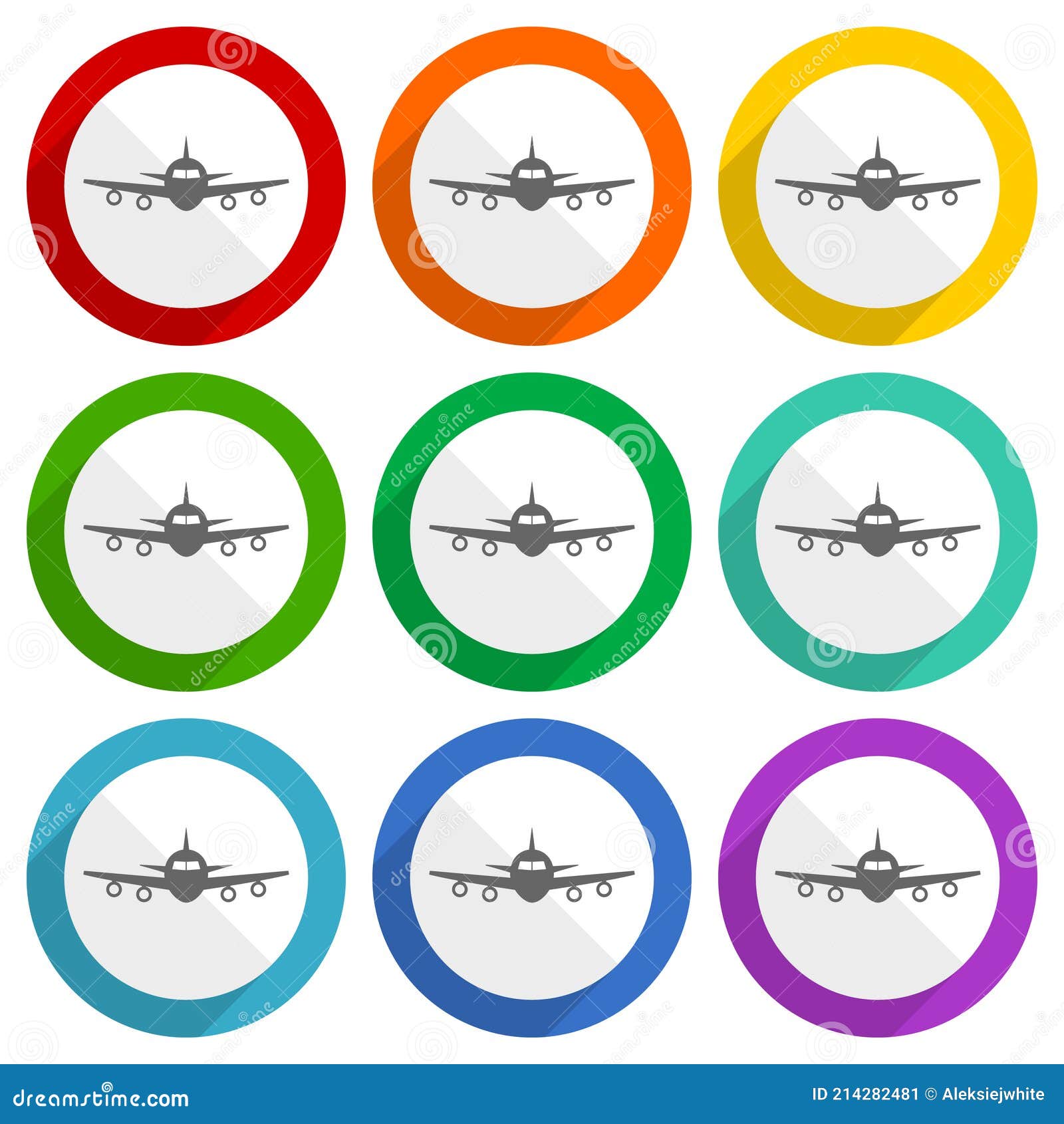 Flight, Plane, Aircraf Vector Icons, Set of Colorful Flat Design ...