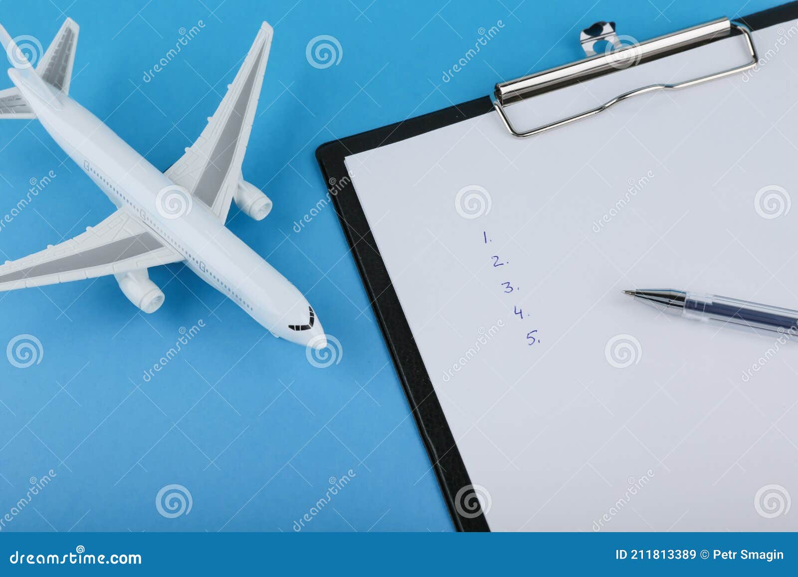 Flight Planning Concept. Plane, Diary And Pen On A Blue Background ...