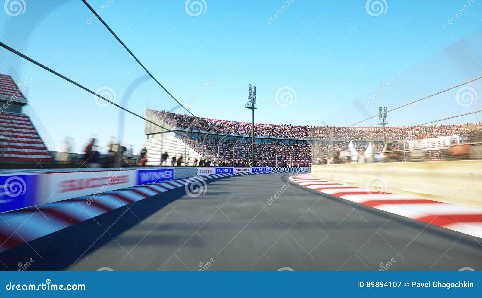 Flight on the Race Track. Very Fast Driving. 3d Rendering. Stock ...
