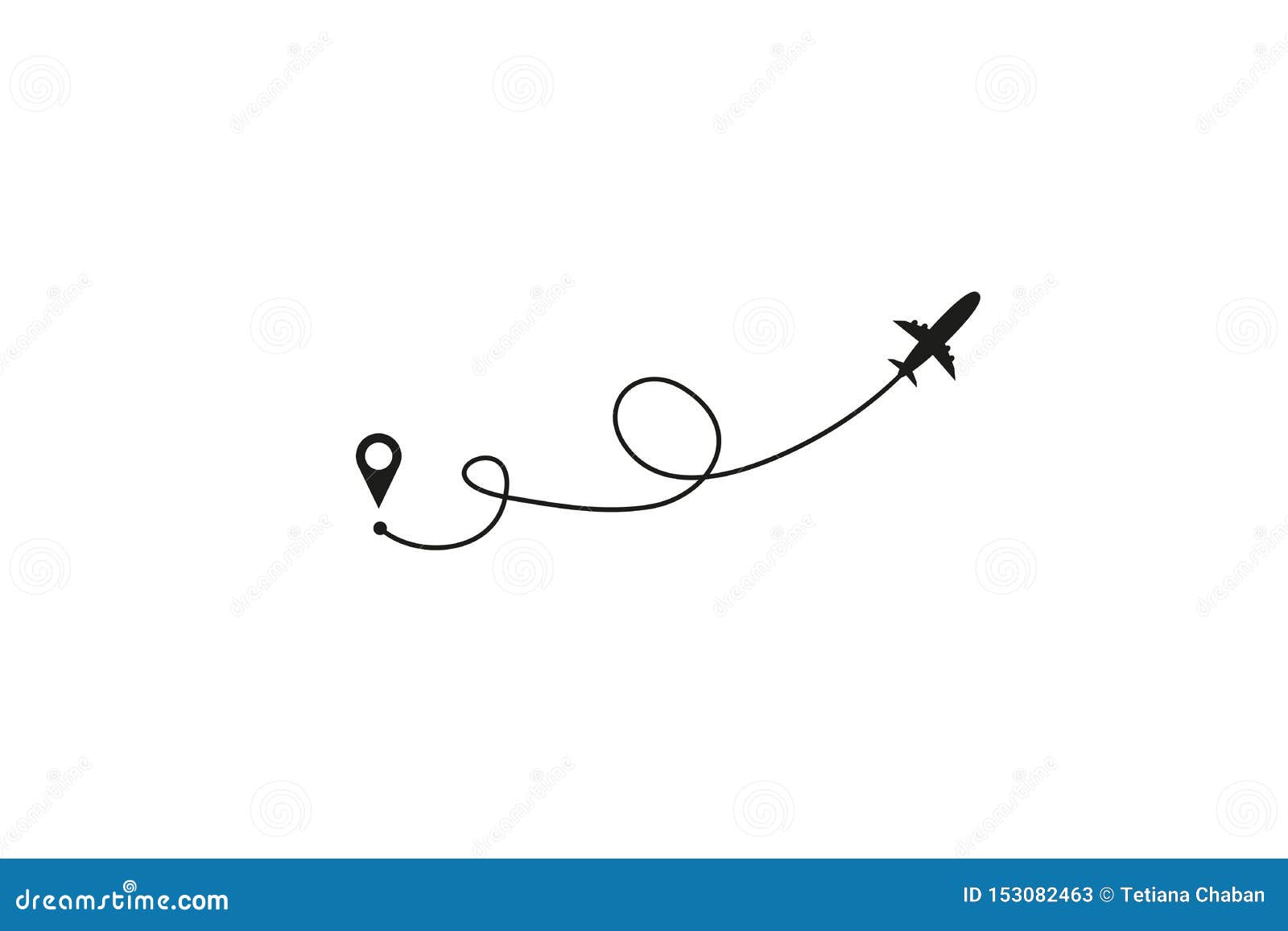 Flight Route. Plane Icon. Airplane Icon with Route from Launch Point To ...