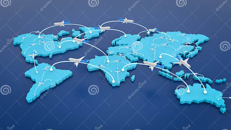 Flight Route with World Map Stock Illustration - Illustration of routes ...