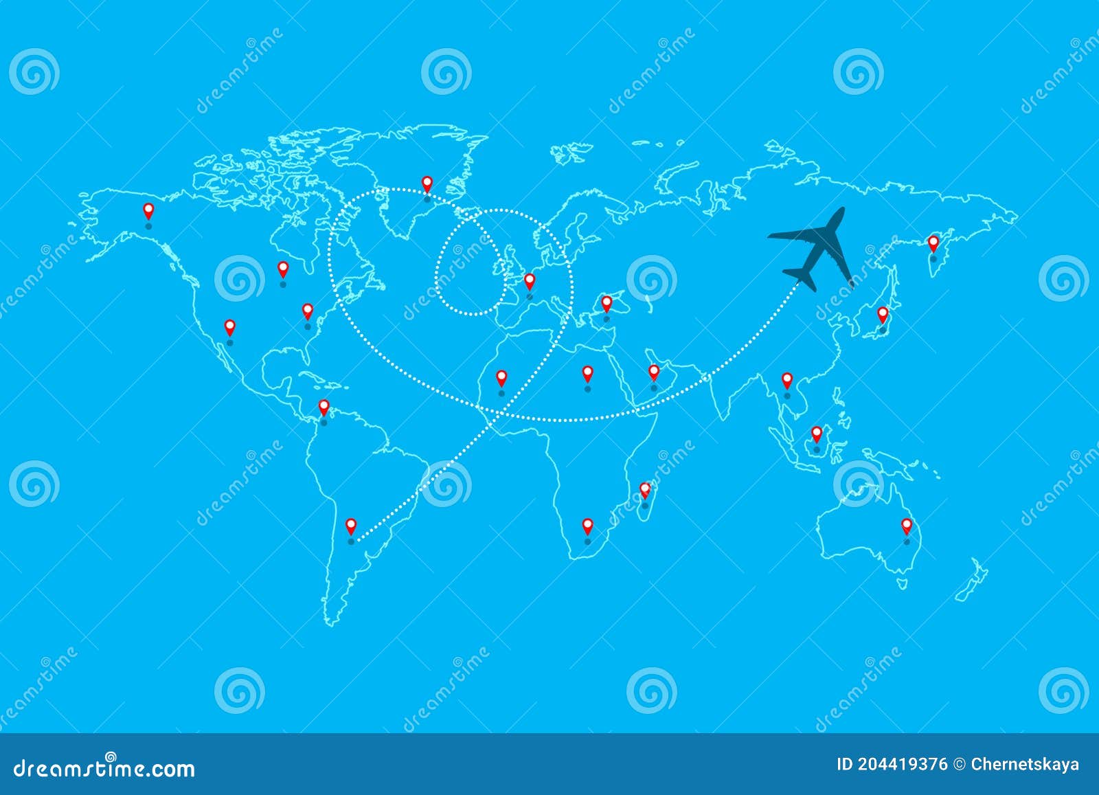 Flight Routs Map With Airplanes On It, Illustration Royalty-Free Stock ...