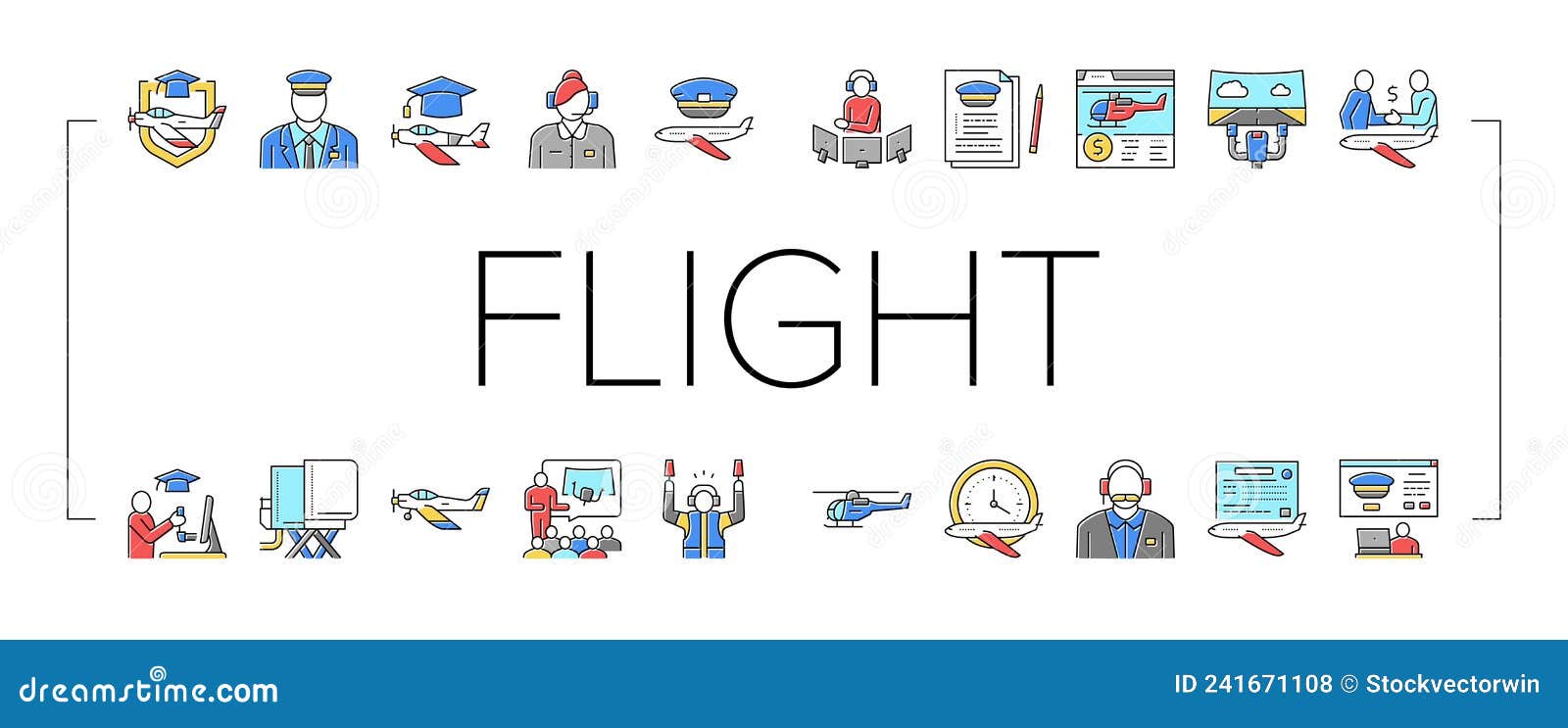 Flight School Educate Collection Icons Set Vector . Stock Vector ...