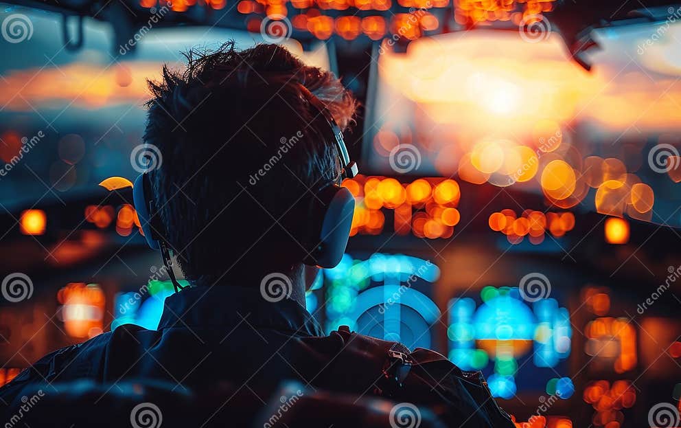 Flight Simulation and Training Close Up, Focus on, Copy Space Realistic ...