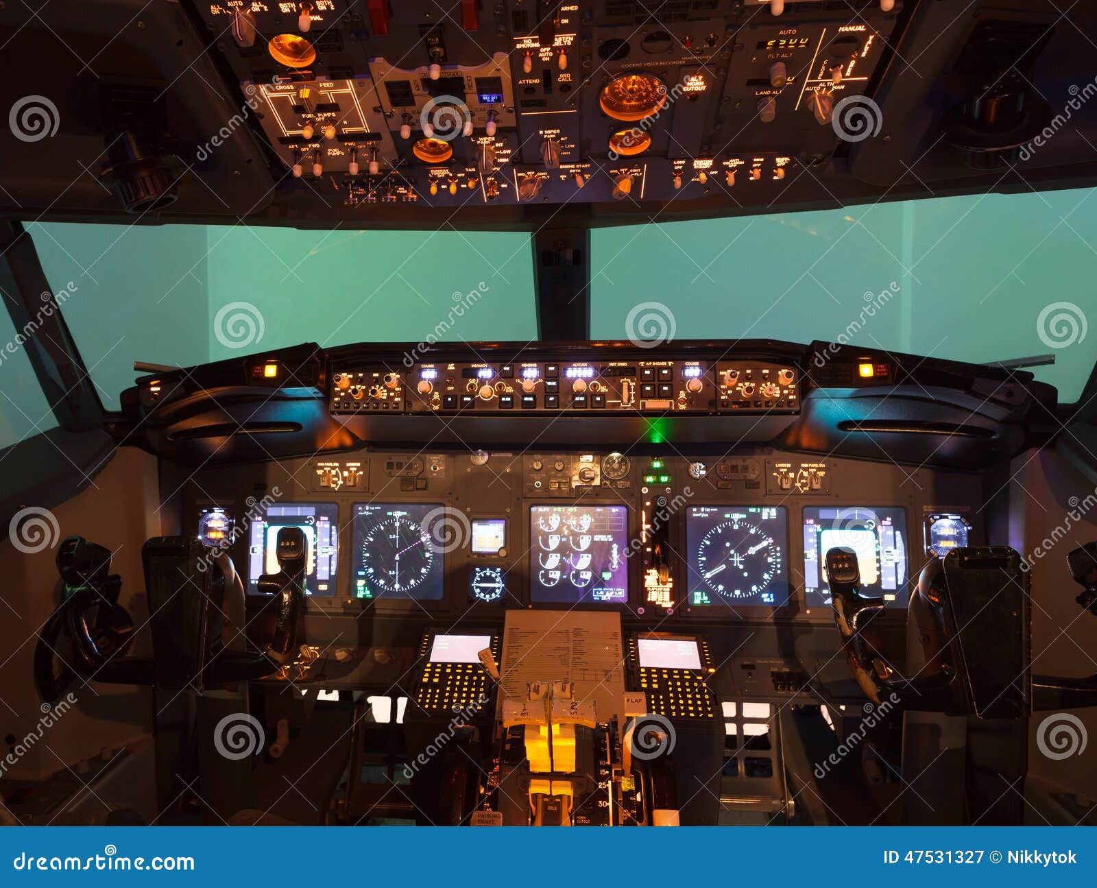 Flight simulator cockpit stock image. Image of lights - 47531327