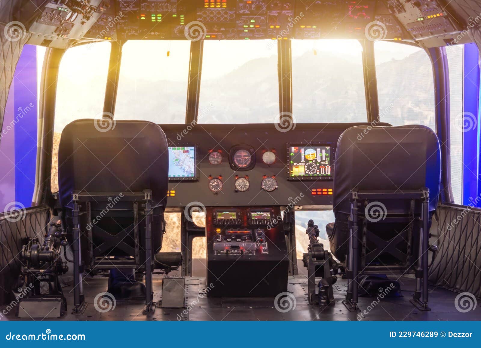Flight Simulator, Cockpit Seats and Control Panel Stock Image - Image ...