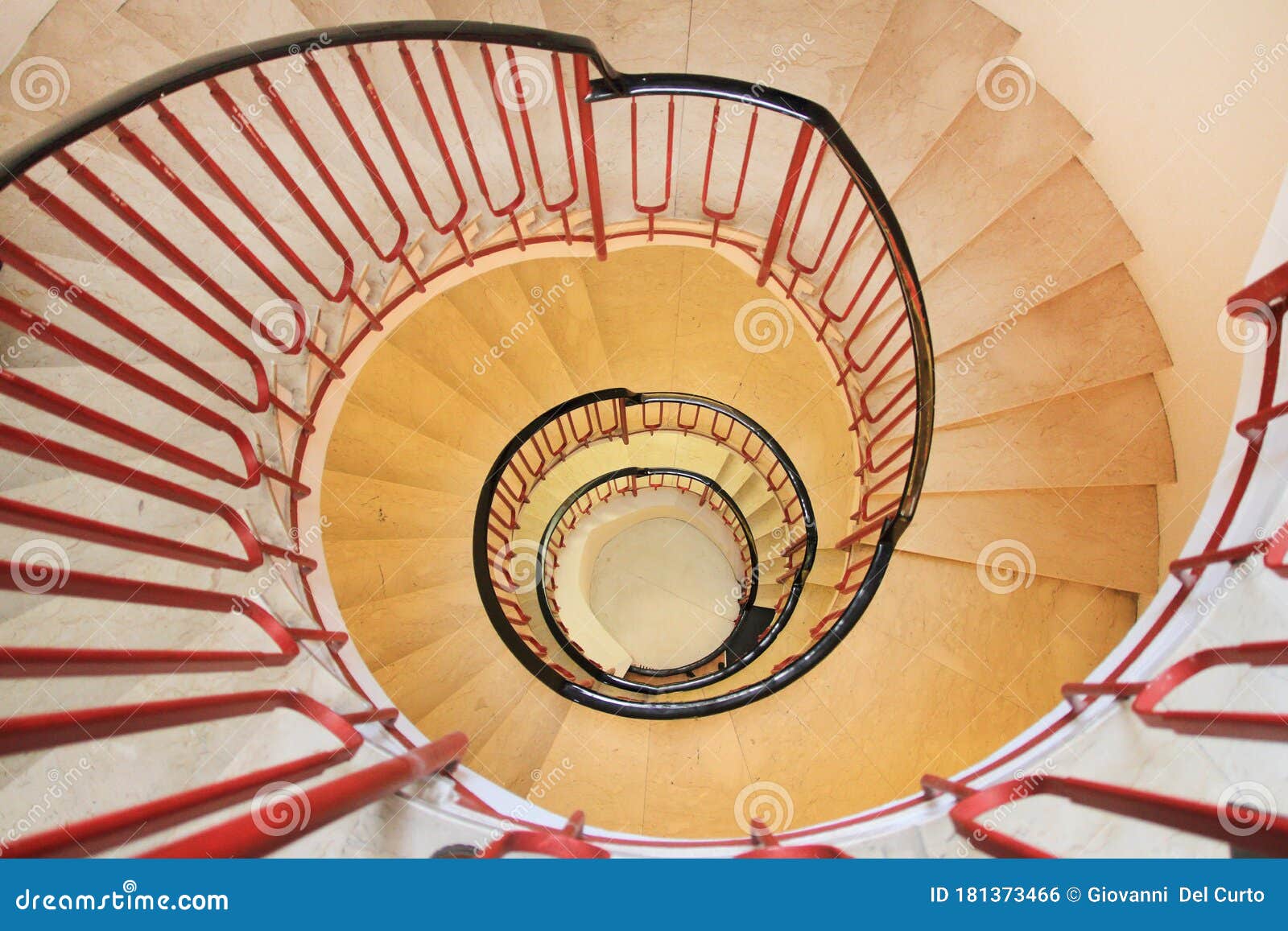 Flight of Steps and Red Railing Stock Photo - Image of metal, spiral ...