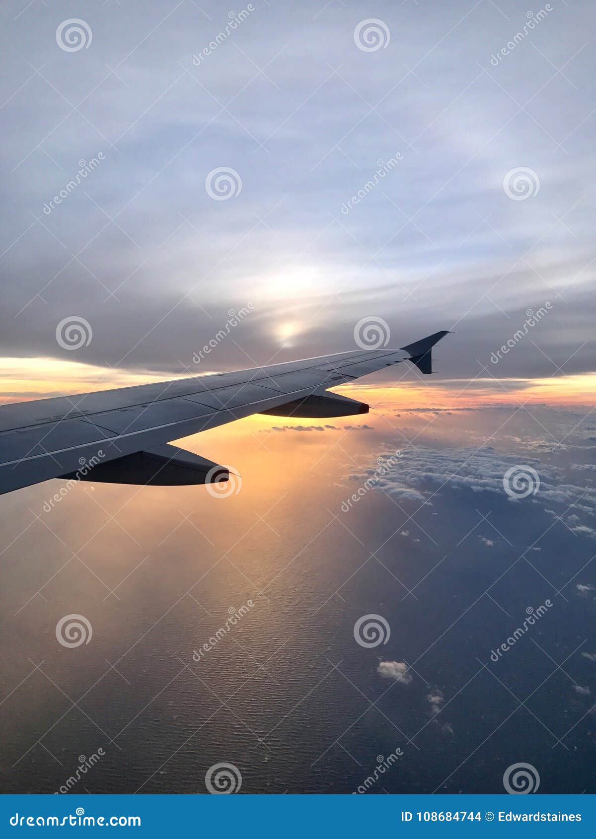 Flight Sunset Over English Channel Stock Photo - Image of flight ...