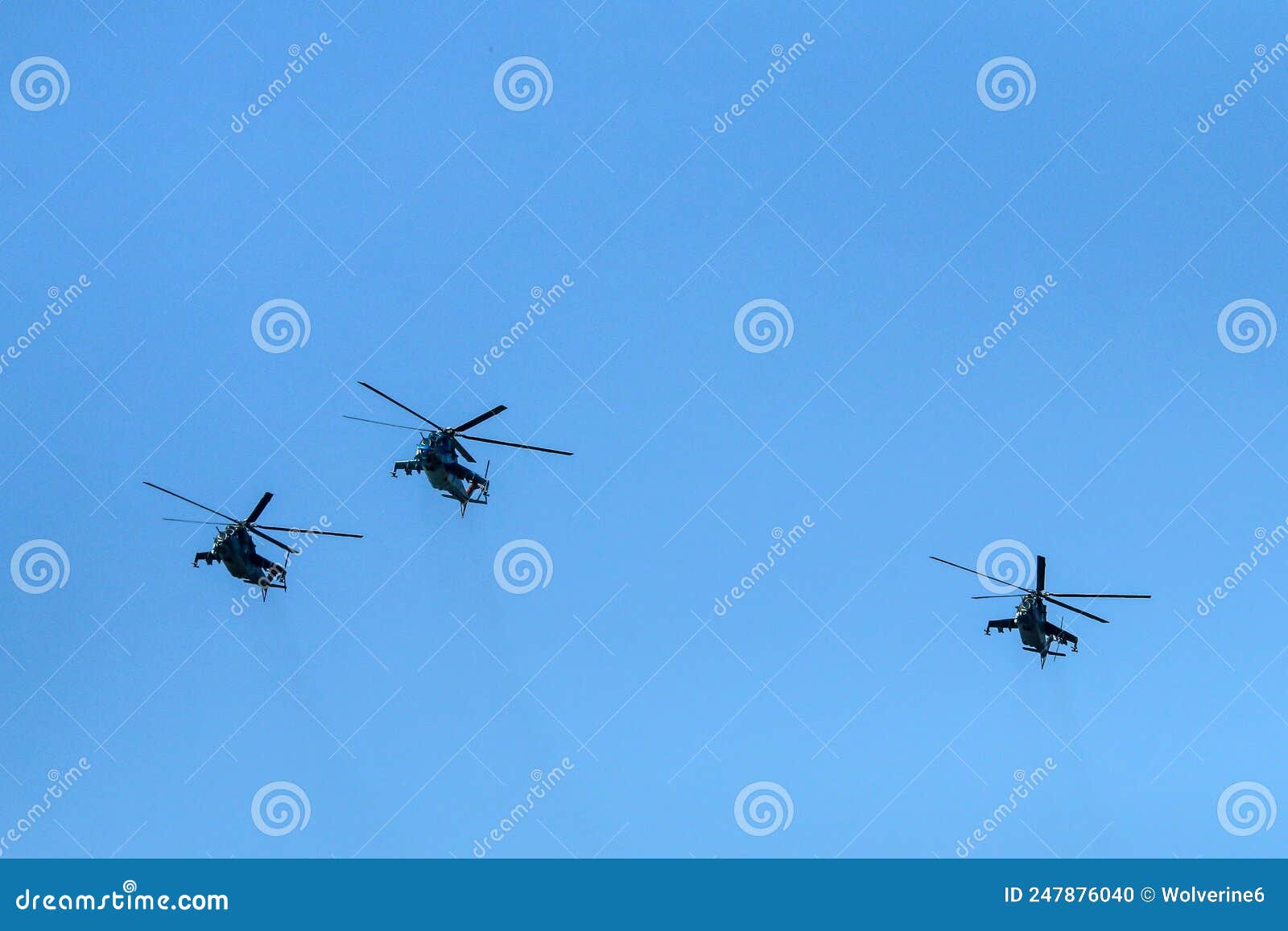 The Flight of Three Soviet Battle Helicopters Stock Photo - Image of ...