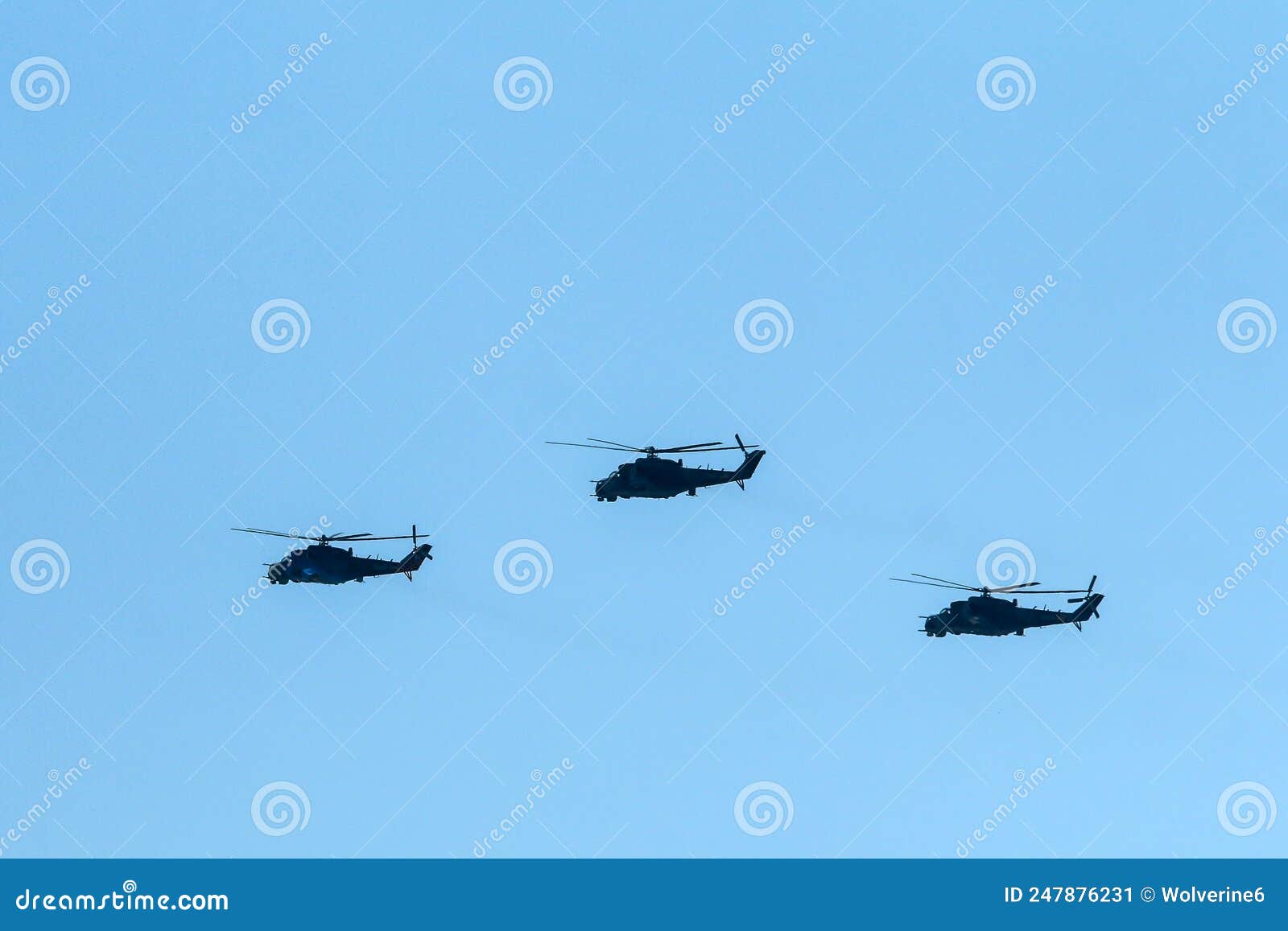 The Flight of Three Soviet Battle Helicopters Stock Image - Image of ...