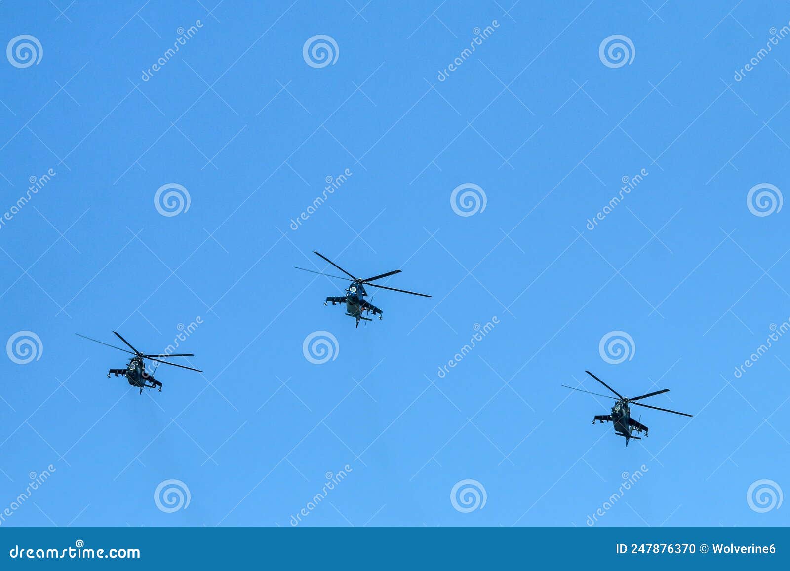 The Flight of Three Soviet Battle Helicopters Stock Photo - Image of ...
