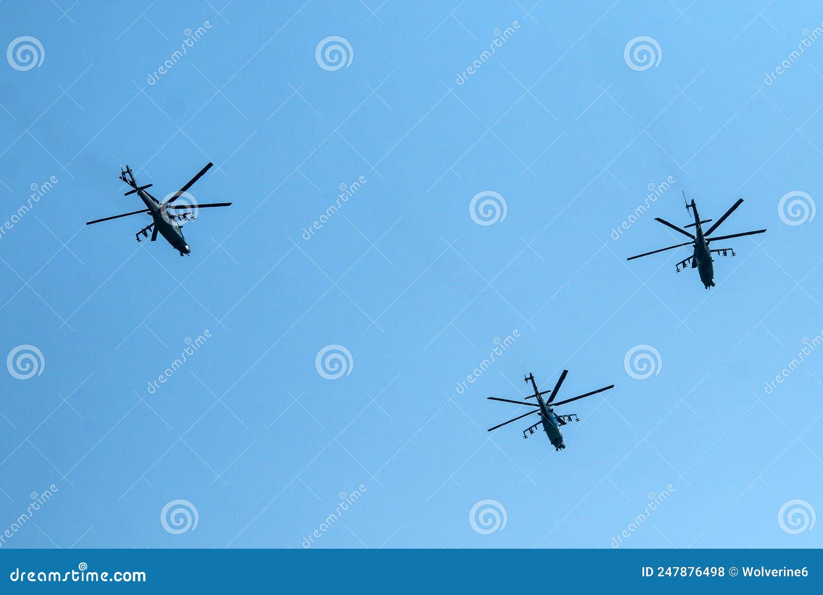 The Flight of Three Soviet Battle Helicopters Stock Photo - Image of ...