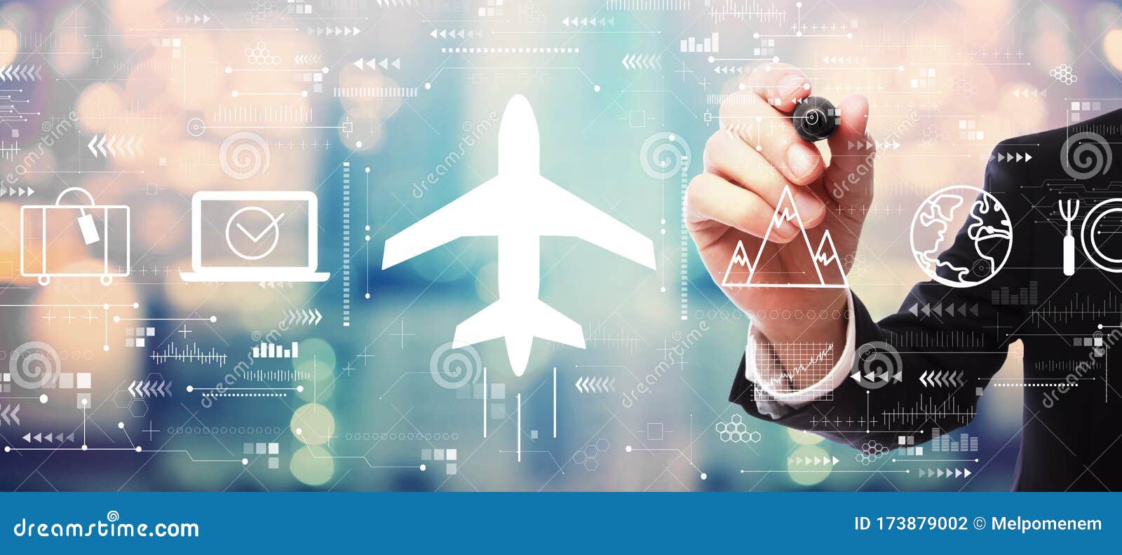 Flight Ticket Booking Concept with Businessman Stock Photo - Image of ...