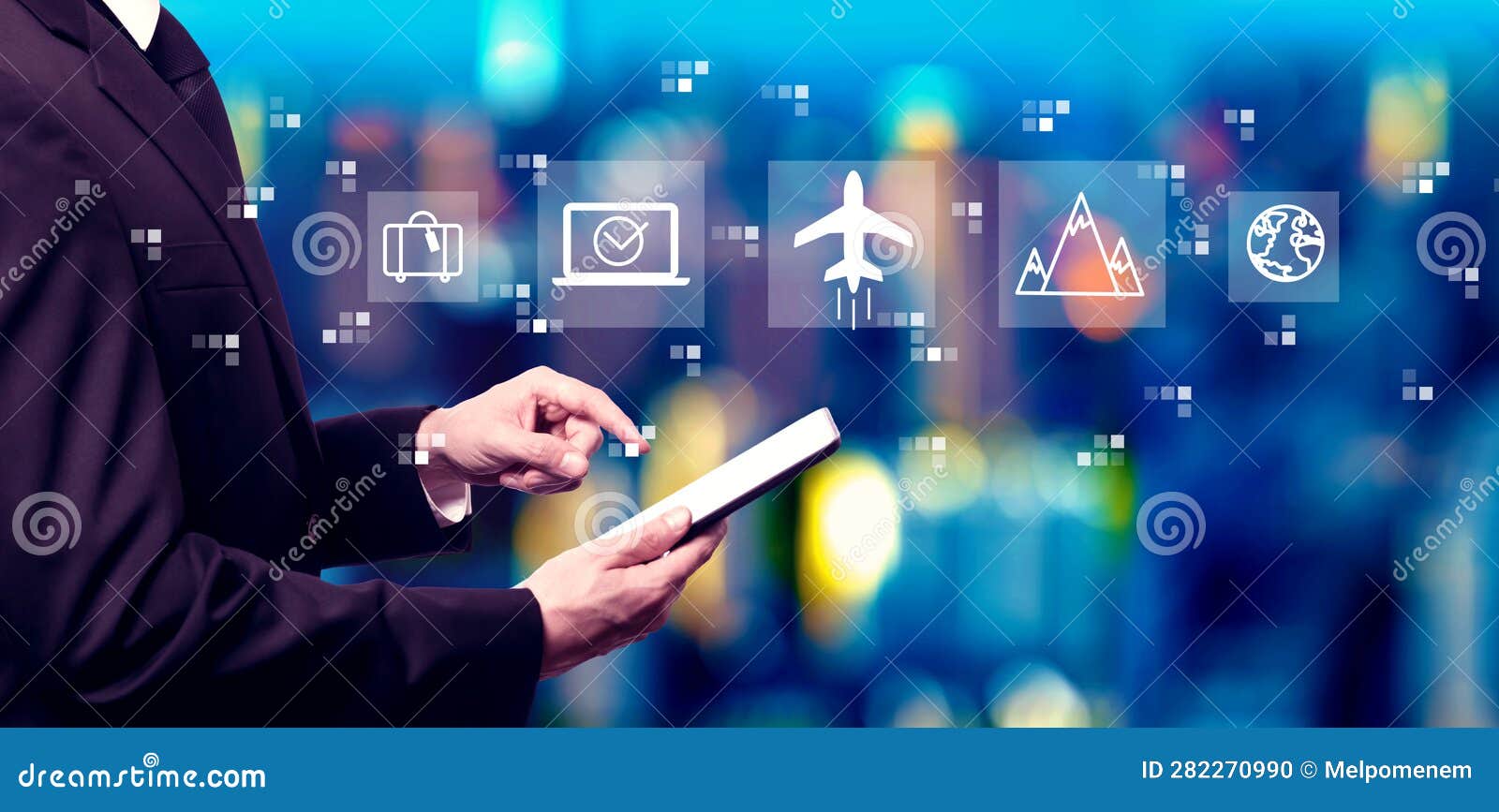 Flight Ticket Booking Concept with Businessman Using a Tablet Computer ...