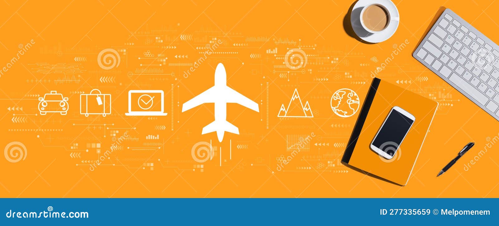 Flight Ticket Booking Concept with Computer Keyboard and Office Items ...