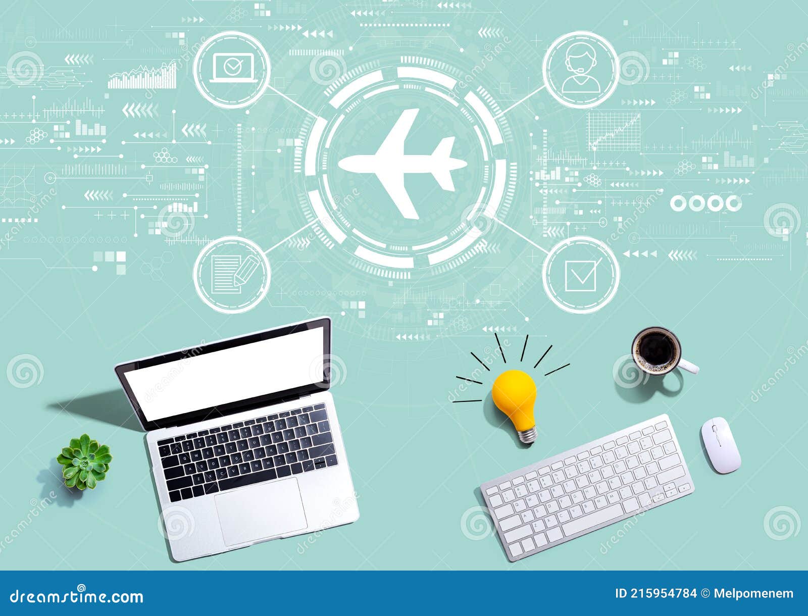 Flight Ticket Booking Concept with Computers with a Light Bulb Stock ...