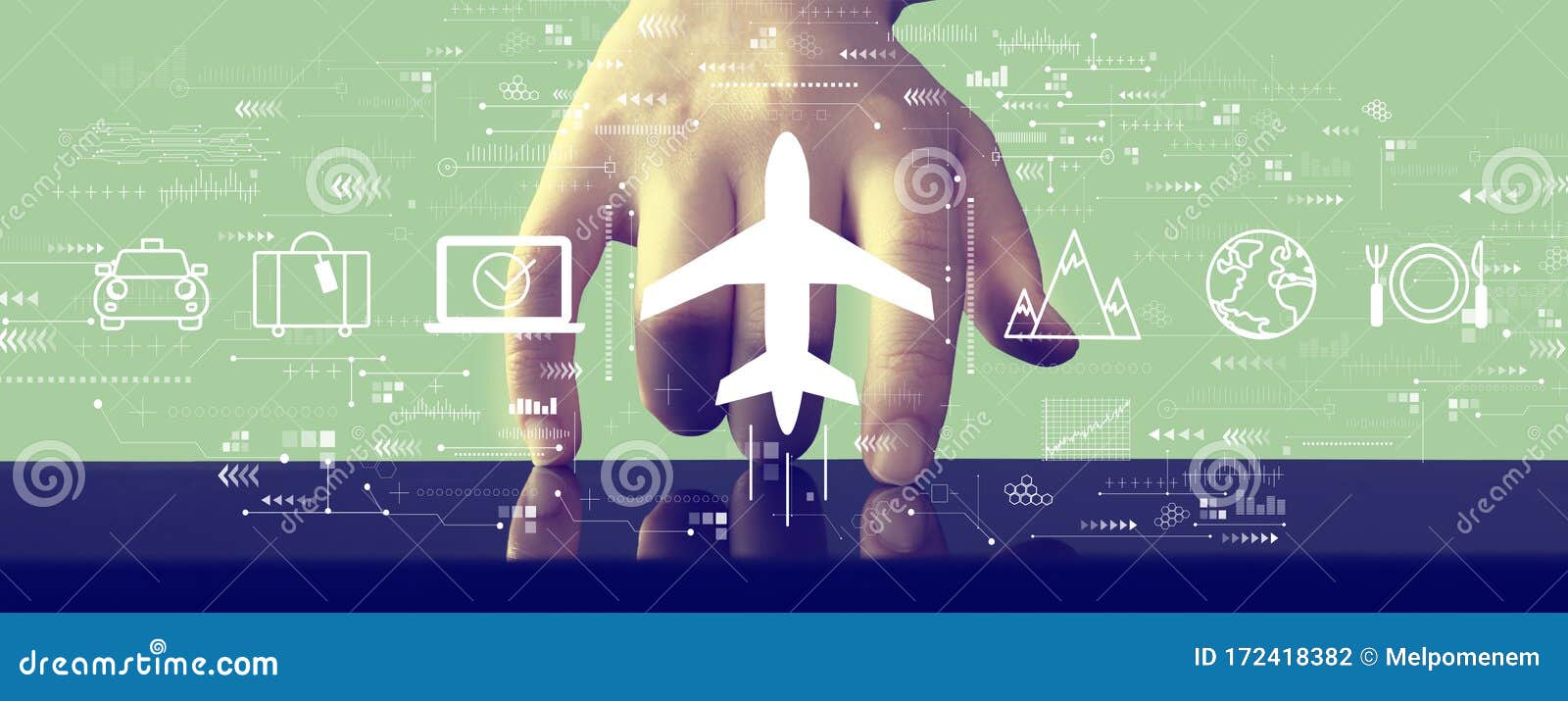 Flight Ticket Booking Concept with Hand Pressing a Screen Stock Photo ...