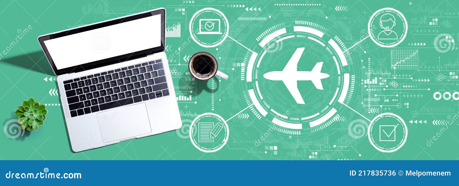 Flight Ticket Booking Concept with a Laptop Computer Stock Illustration ...