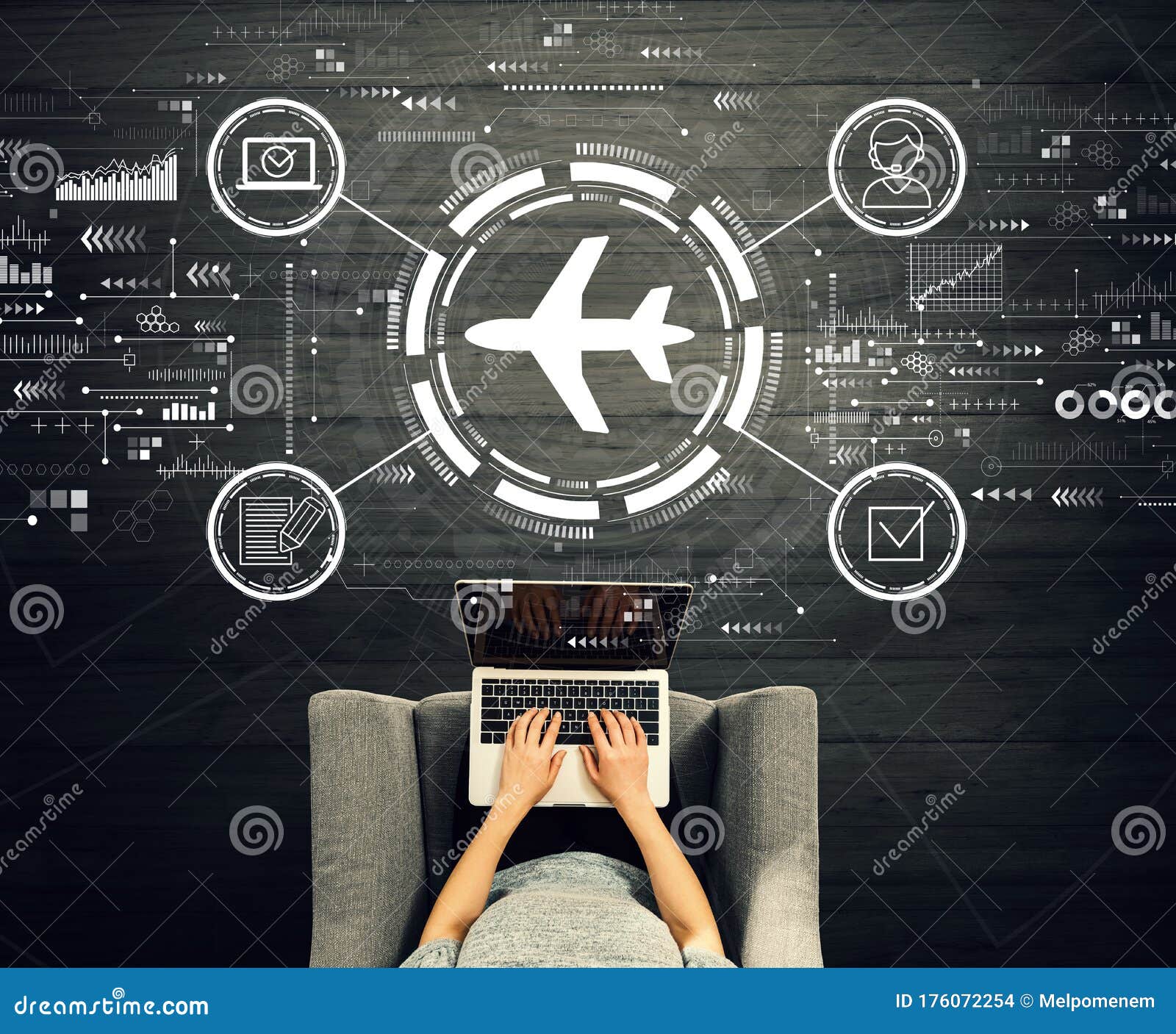 Flight Ticket Booking Concept with Person Using a Laptop Stock Photo ...