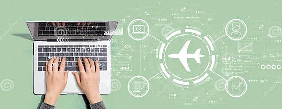 Flight Ticket Booking Concept with Person Using Laptop Computer Stock ...