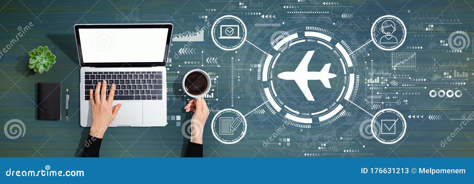 Flight Ticket Booking Concept with Person Using Laptop Computer Stock ...