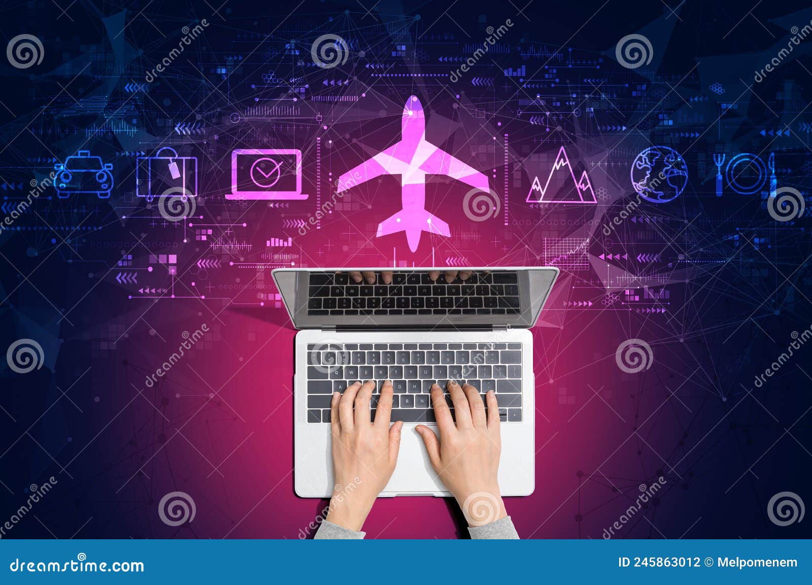 Flight Ticket Booking Concept with Person Using Laptop Stock Photo ...