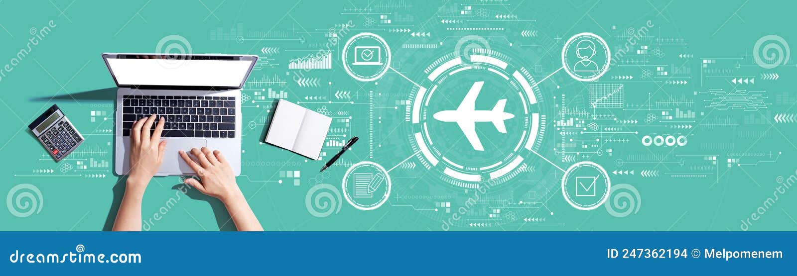 Flight Ticket Booking Concept with Person Using a Laptop Stock Photo ...