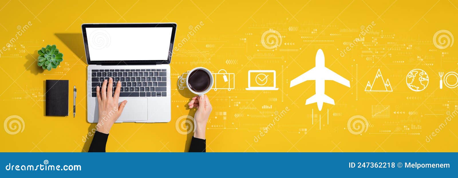 Flight Ticket Booking Concept with Person Using Laptop Computer Stock ...