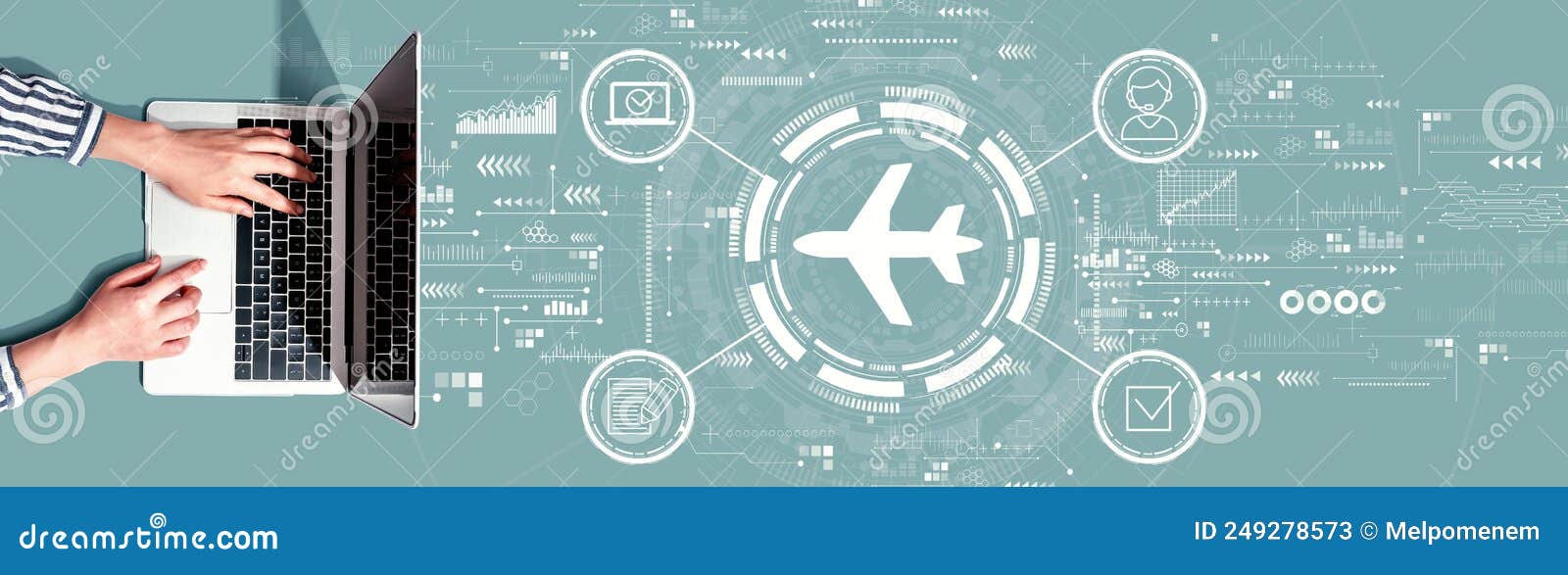 Flight Ticket Booking Concept with Person Using a Laptop Stock Image ...