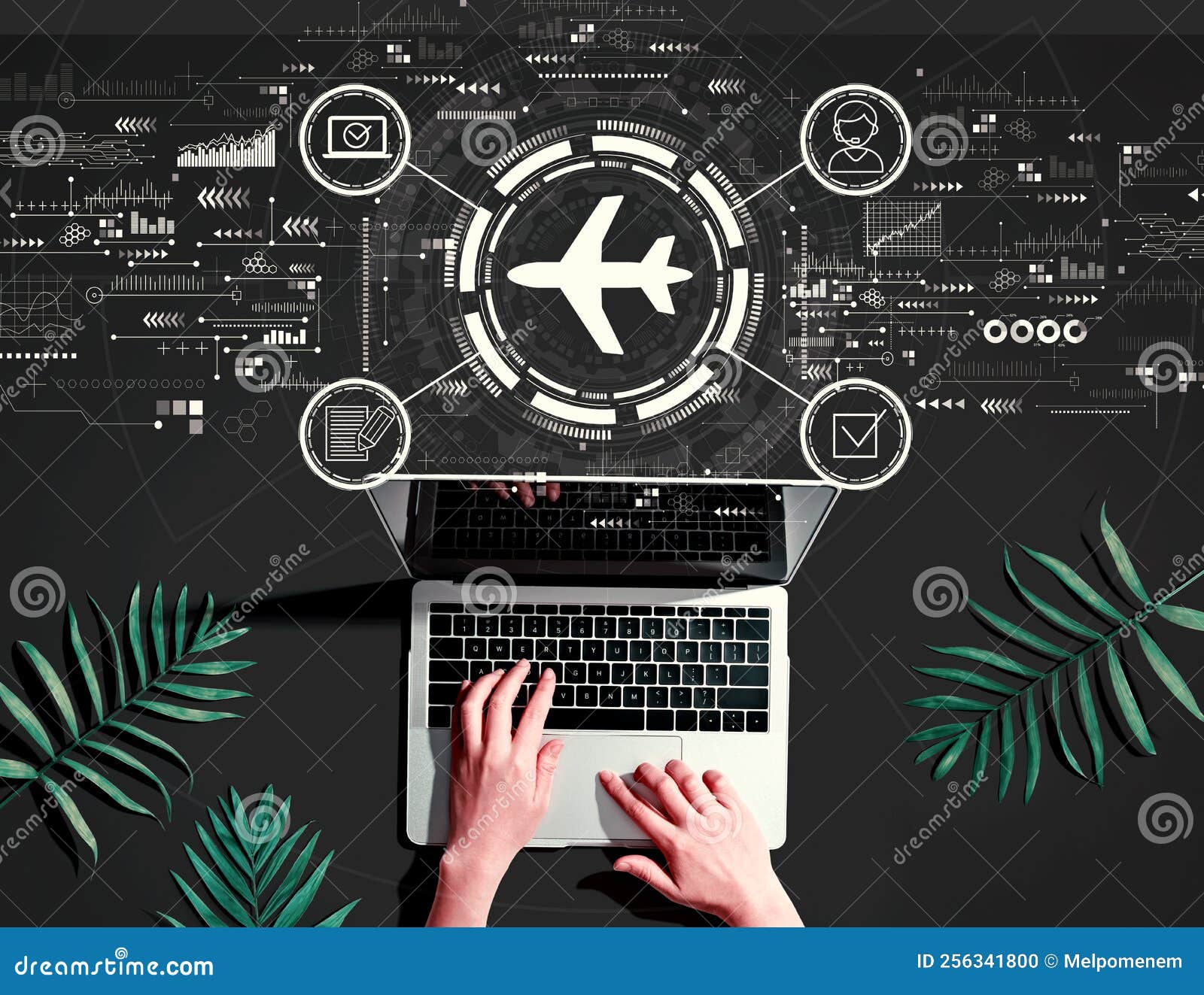 Flight Ticket Booking Concept with Person Using a Laptop Stock Photo ...