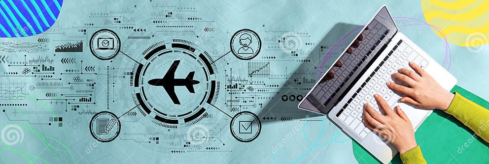 Flight Ticket Booking Concept with Person Using a Laptop Stock Photo ...