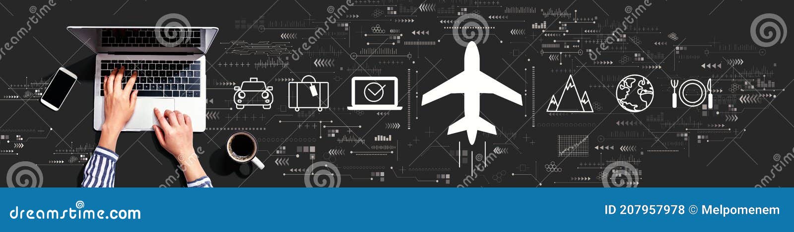 Flight Ticket Booking Concept with Person Using Laptop Stock ...