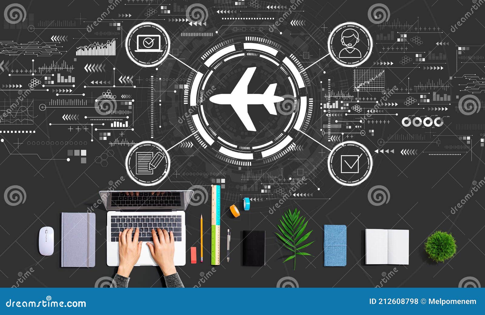 Flight Ticket Booking Concept with Person Using a Laptop Stock Photo ...
