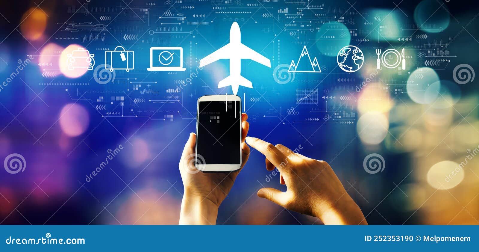 Flight Ticket Booking Concept with Person Using Smartphone Stock Photo ...