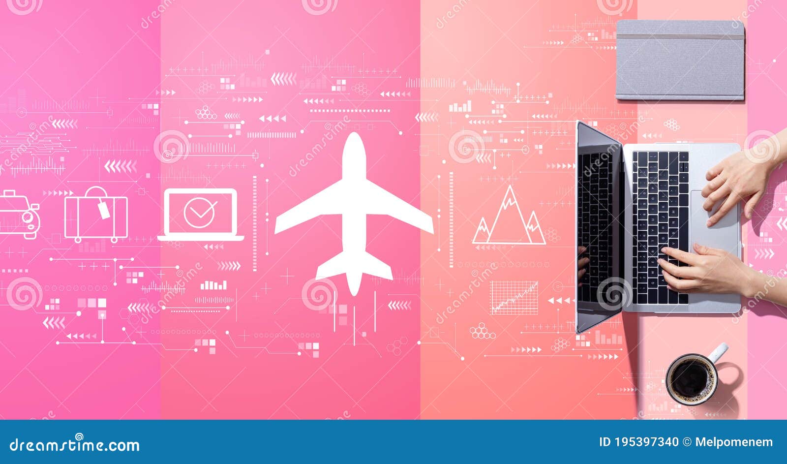 Flight Ticket Booking Concept with Person Working with Laptop Stock ...